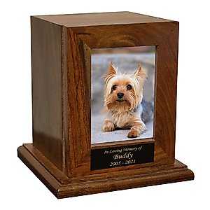 Medium Size Pet Photo Cremation Urn,Wooden Urn with Custom Engraving- Holds 75 pounds