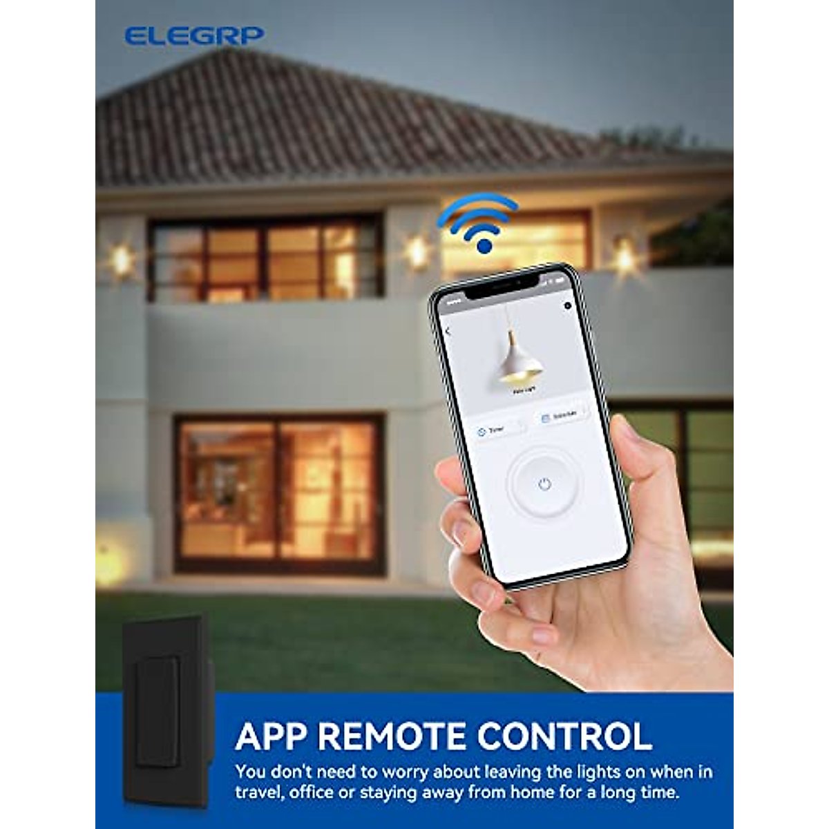 ELEGRP Smart Light Switch, 2.4GHz Wi-Fi Single Pole Light Switch Compatible with Alexa and Google Assistant, Neutral Wire Required, APP Remote Control and Timer Schedule, UL Certified (Black, 1 Pack)