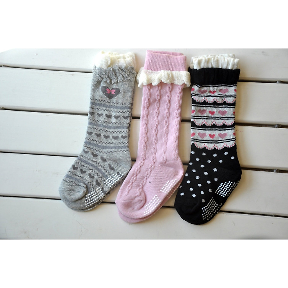 QandSweet 6 Pairs Baby Girl Knee-High Socks Toddler Princess Cute Non-skid Socks 8-36M (6 Colors)