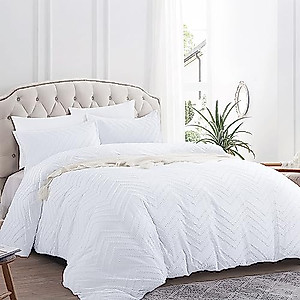 HOMBYS Oversized King Duvet Cover Set 120x120,Cream White Tufted Duvet Cover with 2 Pillowcases, Boho Duvet Cover Set for All Season with Zipper Closure, Shabby Chic 3 Pieces Soft Bedding Set