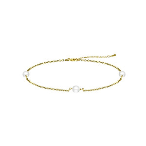 Sewyer Dainty Pearl Link Chain Bracelet for Women 14K Gold Filled Three Freshwater Pearl Culture Bracelet Handmade Pearl Wedding Jewelry Bridesmaids Gift