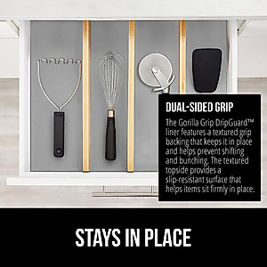 GORILLA GRIP DripGuard Drawer and Shelf Liner for Cabinet, Slip Resistant Non Adhesive Protection for Kitchen, BPA Free Smooth Surface Plastic Liners for Cabinets, Bathroom Drawers, 12x20, Gray