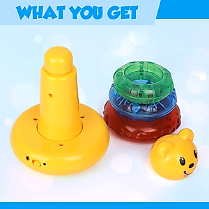 Playkidz Musical Bear Ring Stacker, Stacking Rings Toy with Lights and Sounds for Toddlers - Sensory and Educational Toy for Girls and Boys, Great Birthday Gift