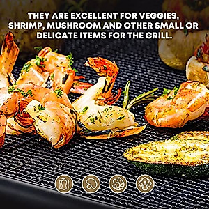 PatioGem Reusable Mesh Mat, Grill Mesh Mats for Outdoor Grill Nonstick BBQ Mats for Grilling, Grill Set of 3, Nonstick Grill Mat, Mats for Grilling, BBQ Accessories Mesh Grill Mat -Black Brown