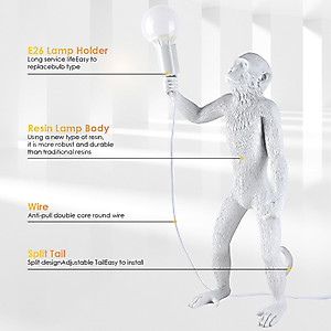 CHABEI Modern Resin Standing Monkey Table Lamp,Desk Lamp,Animal Lamp,Bedside LED Light for Home Decor,Living Room, Bedroom, Home Office, Kids Room(White-Standing)
