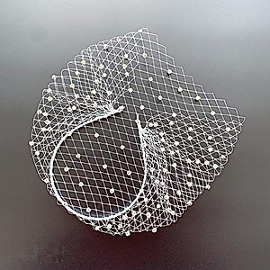 White Headband Veil for Bridal Crystal Birdcage Black Face Net Mask Hair Jewelry Accessories Veils Charming Wedding Fascinators (White)