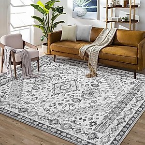 Zacoo Tribal Area Rug 8x10 for Living Room Washable Rugs Oriental Carpet Distressed Non Slip Rug Throw Rugs Non Slip Rugs for Bedroom Green Rug Floor Mats Vintage Rug for Office Classroom, Grey