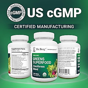 Dr. Berg's Greens Superfood Cruciferous Vegetable Tablets - Vegetable Supplements for Adults w/ 11 Phytonutrient Super Greens Tablets - Energy, Immune System & Liver Veggie Tablets - 250 Tablets
