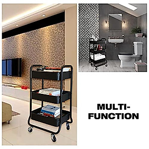 HOMESTEAD 3-Tier Rolling Cart - Heavy Duty Metal Rolling Cart, Lockable Casters, Multifunctional Storage Shelves - Great for Kitchen, Office, Bathroom, Laundry Room (Black)