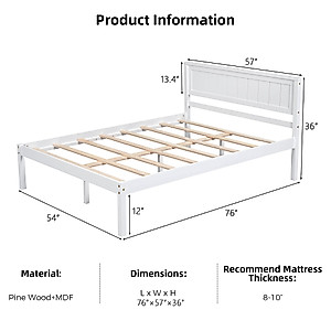 Merax Wood Platform Bed with Headboard, Platform Bed with Wood Slat Support, No Box Spring Needed,Full Size,White