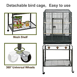 ZENY 53-Inch Parakeet Bird Cage, Wrought Iron Standing Large Parrot Parakeet Flight Birdcage with Rolling Stand, Pet Parrot Cage, Flight Cage for Cockatiels Parakeet Lovebird Canary Finch