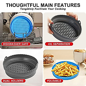 Greenby 2PCS Reusable & Foldable Silicone Air Fryer Liners for 4-6QT 8-9inch Air Fryer Basket Food Safe BPA Free Dishwasher Safe Heat Resistant Replacement for Flammable Paper Liner (Blue&Grey)