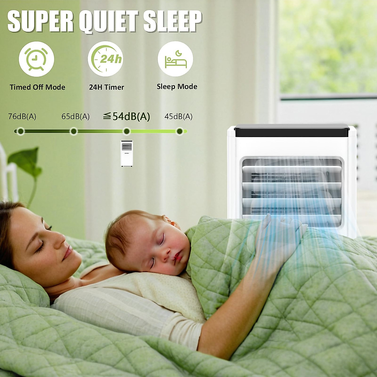 POOPLE 8,000 BTU Portable Air Conditioners, Portable AC for Room up to 350 Sq. Ft, 5-in-1 Portable AC Unit with LED Display/Remote Control/Window Installation Kit/24Hrs Timer, White