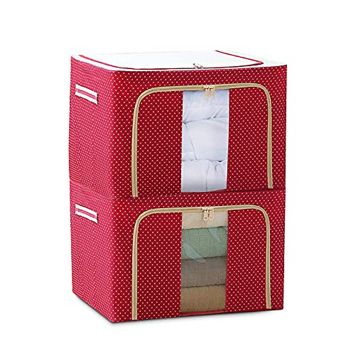 Clothes Storage Bins Boxes, 72L Large Oxford Cloth Steel Frame Organizers Bag with Clear Window, Sturdy Zipper, Reinforced Handle for Bedding, Blankets, Bedding, Pillow, Seasonal Clothing, Comforter