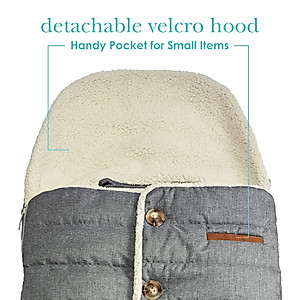 JJ Cole Bundle Me Winter Baby Car Seat Cover and Bunting Bag - Weather Resistant Baby Carrier Cover - Stroller Accessories and Winter Baby Essentials - Heather Gray