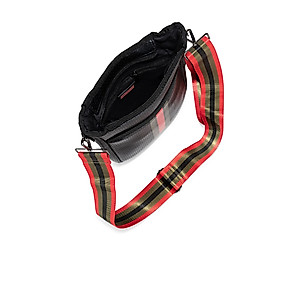 Haute Shore - Jeri Bello Crossbody Tote, Black Coated W/Olive, Black, & Red Stripe