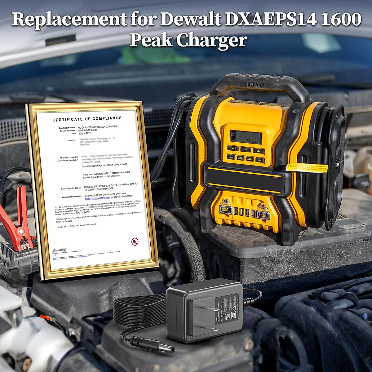 DONYOIE Charger for Dewalt DXAEPS14 DXAEPS14CA 1600 1400 011-2070-4 Peak Jump Starter Power Cord AC Adapter UL Listed DC Adaptor Supply