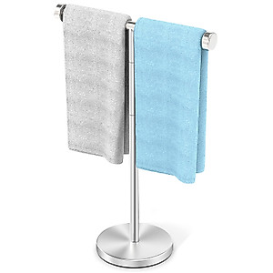 VEHHE T-Shape Hand Towel Holder for Bathroom, Height Adjustable Hand Towel Stand, SUS304 Stainless Steel Towel Holder Stand Non-Slip for Adults, Children（Silver）