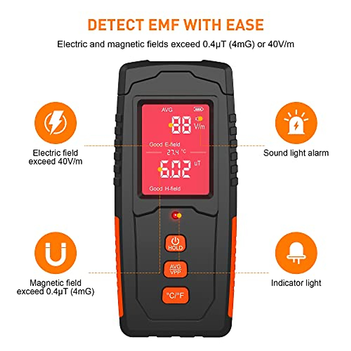EMF Meter Handheld Electromagnetic Field Radiation Detector Rechargeable Digital LCD EMF Meter Tester for Home Outdoor and Ghost Hunting Inspections