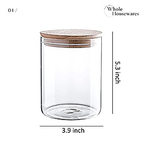 WHOLE HOUSEWARES 24 oz Clear Canister Set with Beech Wood Lids | 2 pcs Food Storage Canister for Kitchen & Pantry Organization and Storage | Ideal for Grains, Sugar, Spices & Herbs