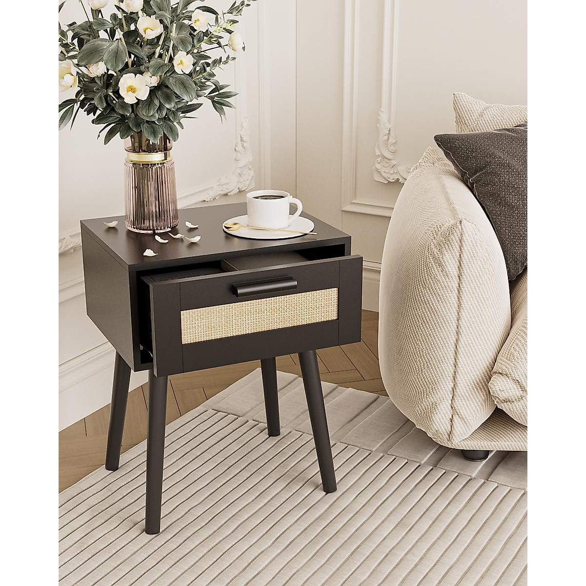 Aobafuir Wood Nightstand, Night Stand for Bedroom, Bedside Table with Drawers, Farmhouse End Table with Storage for Living Room (Bohemian)