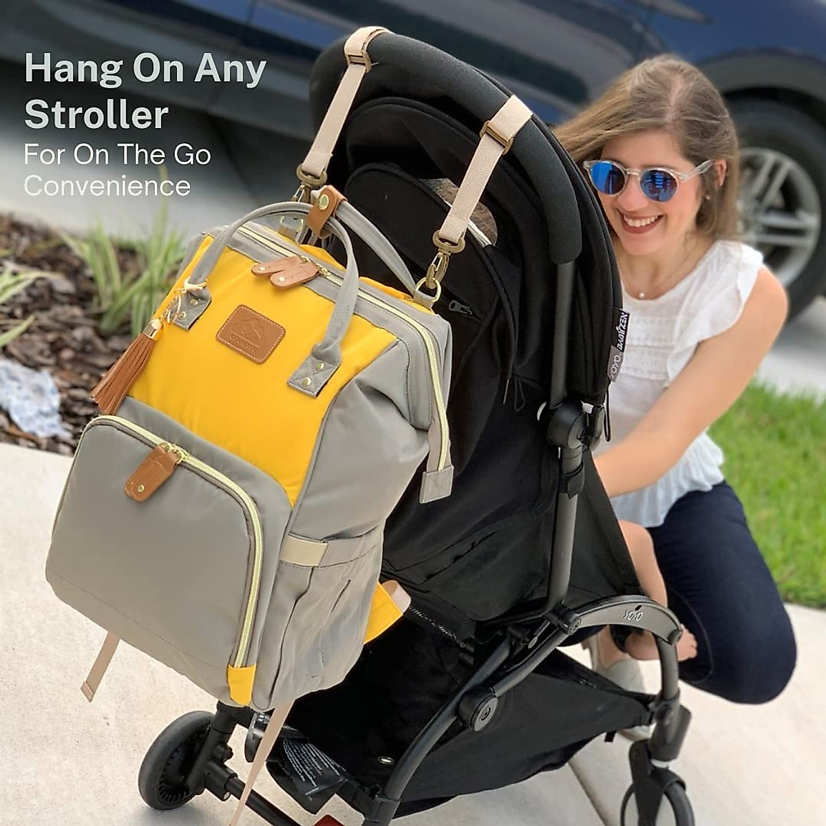 Babykargo Diaper Bag Backpack, Large Capacity, Shower gift, Water Resistant, Tote, Travel Bag & FREE Accessories (Yellow-Gray)