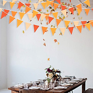 10M/32Ft Triangle Flag Fabric Banner Cotton Pennant Garland Cloth Bunting for Fall Decor Autumn Wedding Birthday Party Thanksgiving Day Home Nursery Outdoor Garden Hanging Decoration (Orange+36Pcs)