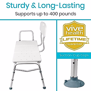 Vive Bariatric Shower Chair - Tub Transfer Bench with Height Adjustable Legs (400 Pound Capacity) - Reversible & Sliding Bath Seat with Backrest, Armrest, Wide Seat - For Seniors, Elderly
