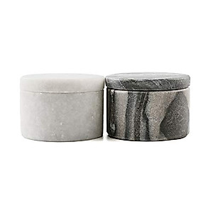 Thirstystone White & Black Marble Pinch Pots with Etched Lids, Use for Salt & Pepper While Cooking or Baking