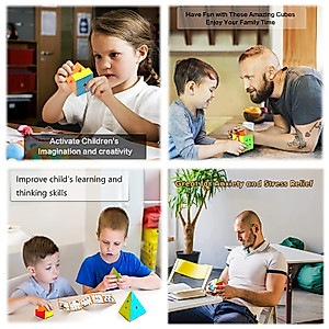 Roxenda Speed Cube Set, Speed Cube Bundle of 2x2 3x3 Megaminx Pyramid Cube and Magic Rainbow Ball Smoothly Magic Cubes Collection for Kids & Adults [5 Pack] (Stickerless)