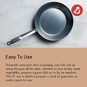 de Buyer - Blue Carbon Steel Fry Pan 2mm Thick - ACCESS - 8” Diameter, 5.5” Cooking Surface - Oven Safe - Naturally Nonstick - Non-Toxic Coating - Made in France