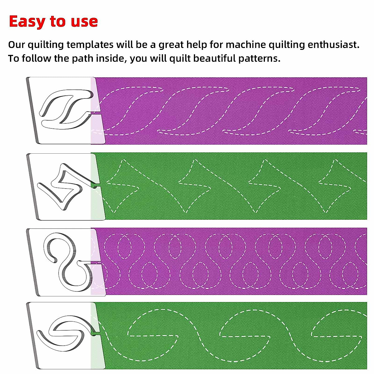 Kapyoo 4Pcs Free Motion Quilting Templates Machine Quilting Templates Quilting Rulers Quitling Design Quilting Supplies Quilting Stencil with Non-Slip Grips (Continuous Line Design Series)