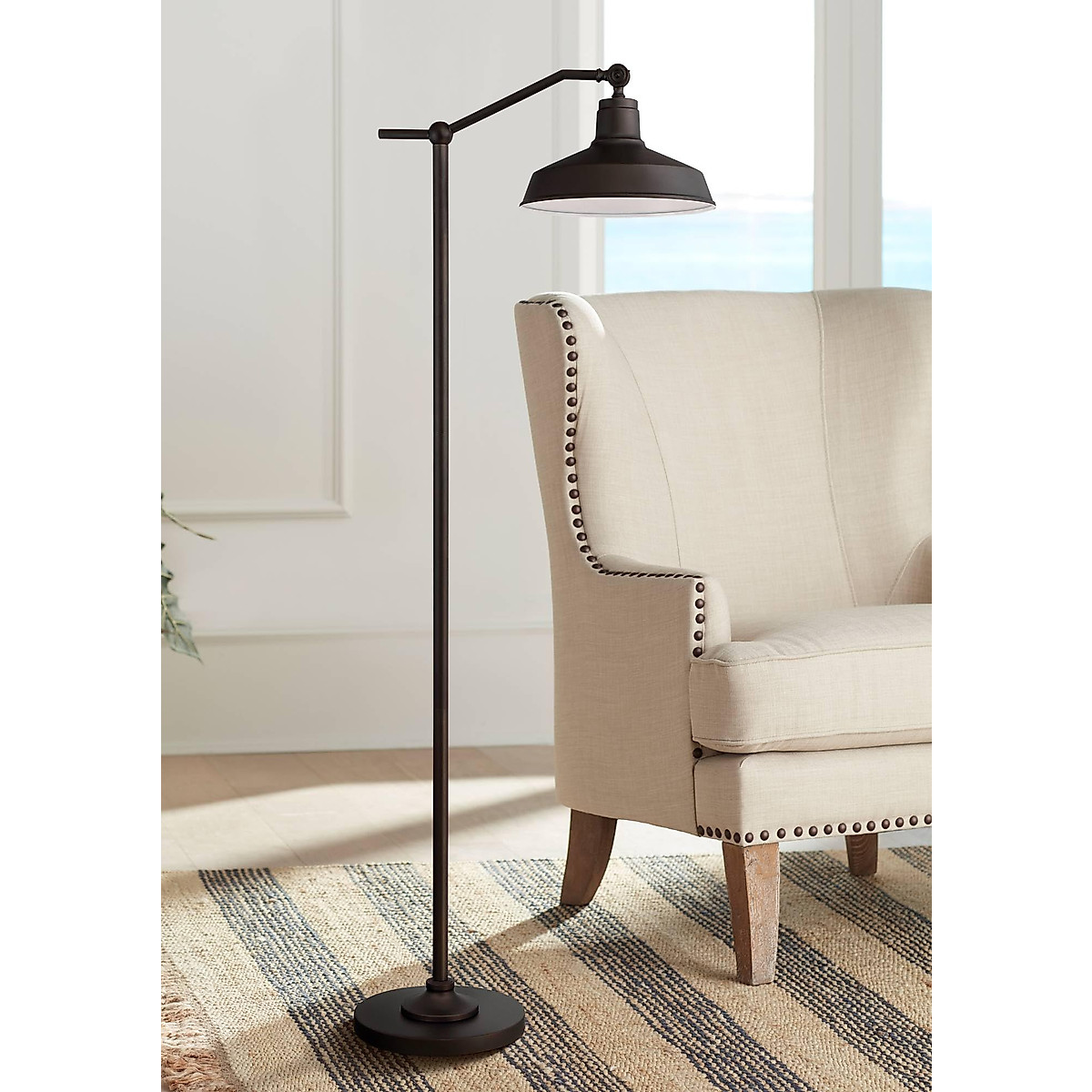 360 Lighting Kayne Farmhouse Rustic 61" Tall Standing Floor Lamps Set of 2 Lights Downbridge Task Adjustable Foot Switch Brown Satin Bronze Finish Living Room Bedroom House Reading Office Home Decor