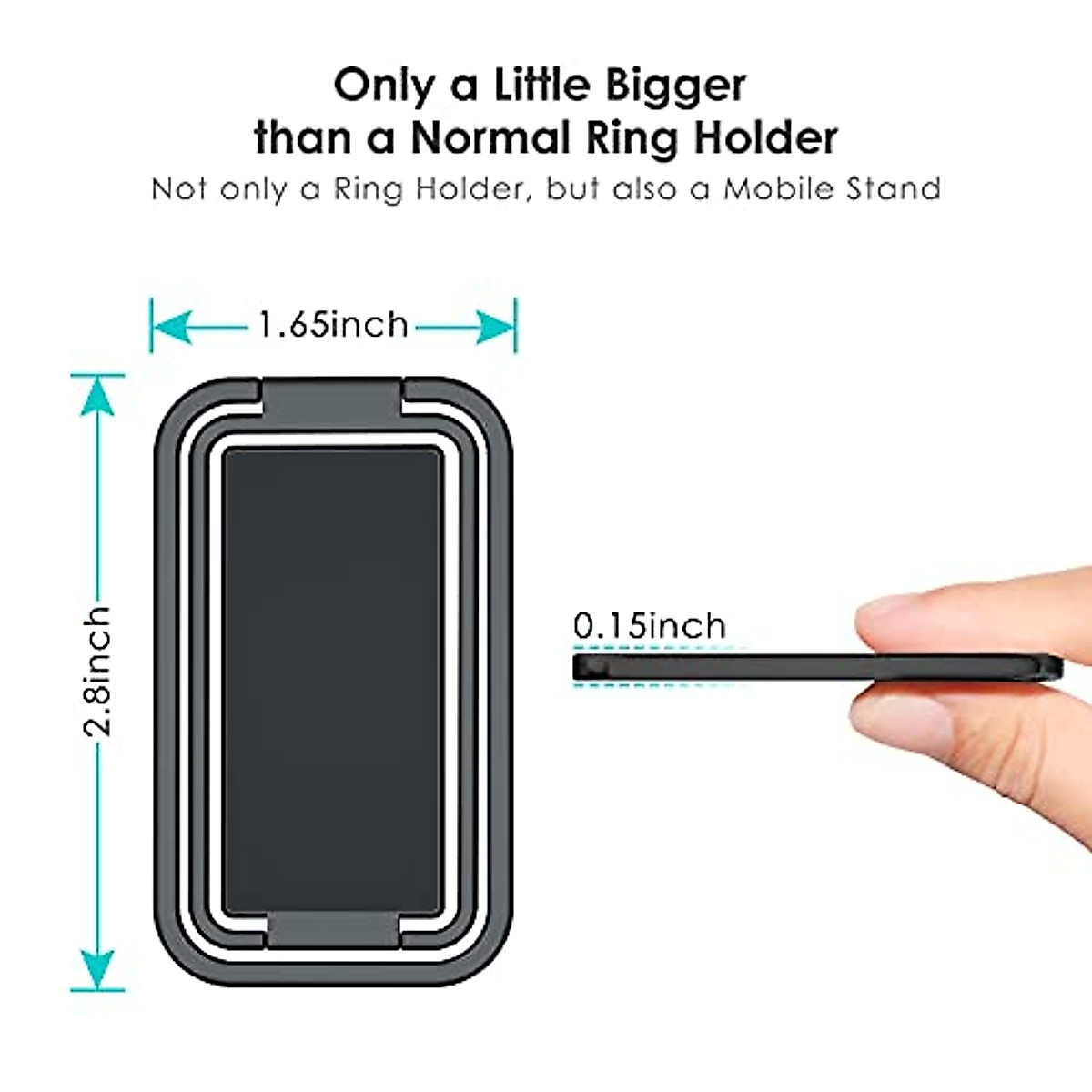 Cell Phone Ring Holder Stand Finger Kickstand, Tablet Stands, Ultra-Thin 360° Rotation Phones Back Grip Foldable for Video/Hand/Desk/Bed (Universal Magnetic Car Mount) –Metal Black
