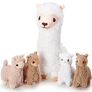 Jenaai Llama Stuffed Animals with 4 Baby Llamas Cute Alpaca Plush Set Kawaii Llama Soft Pillow Dolls for Kids Girls Birthday Wedding Anniversary Presents Home Sofa Decorations