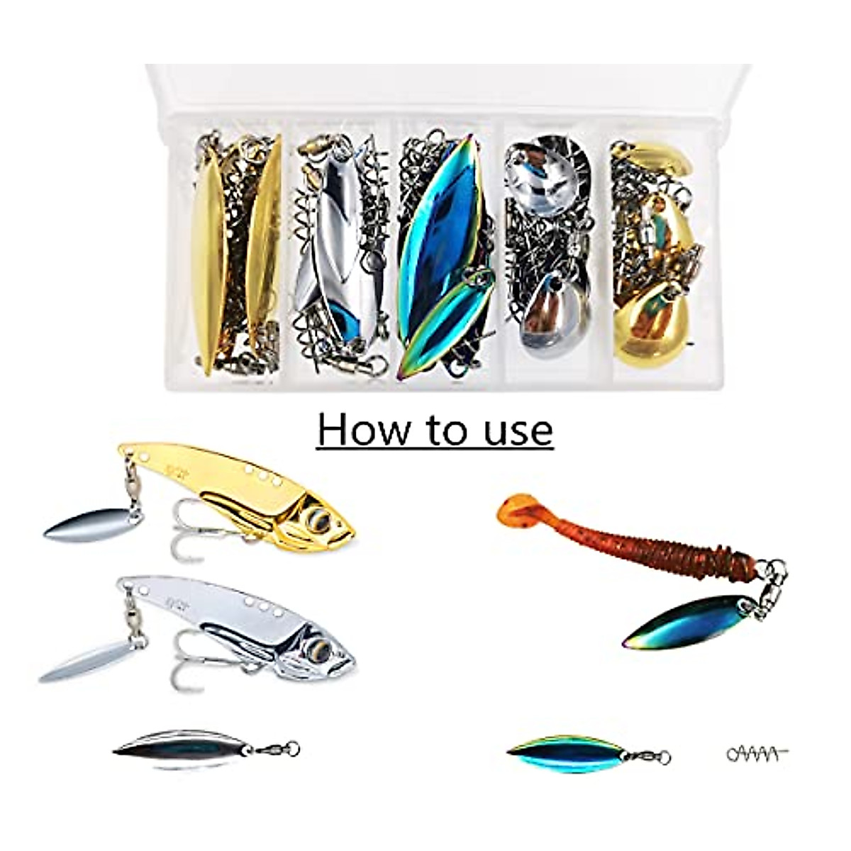 30pcs Tail Spinners Willow Colorado Blade Spin Lure Making for Senko Lures Worms Bass Fishing Soft Plastic Lures