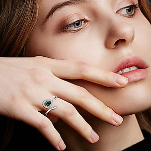 MUSECLOUD 925 Sterling Silver Birthstone Rings for Mothers Teardrop CZ Engagement Rings Adjustable Cubic Zirconia Thumb Open Rings for Women (Silver-May)