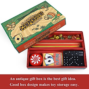 GOTHINK 6-in-1 Classic Games Set, Double 6 Dominoes, Pick Up Sticks, Playing Card, Marbles, Jacks, YO-YO Board Games for Kids Families Classroom Party Birthday