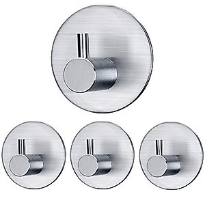 Adhesive Hooks Heavy Duty Wall Hooks Waterproof Stainless Steel Hooks for Hanging Coat, Hat,Towel Robe Hook Rack Wall Mount- Bathroom and Bedroom(Round)-4 Packs