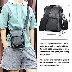 Augus Leather Small Messenger Bag For Men Crossbody Handbag Shoulder Sling Travel Bags for Men Purse Daypack Magnetic Buckle (Black)