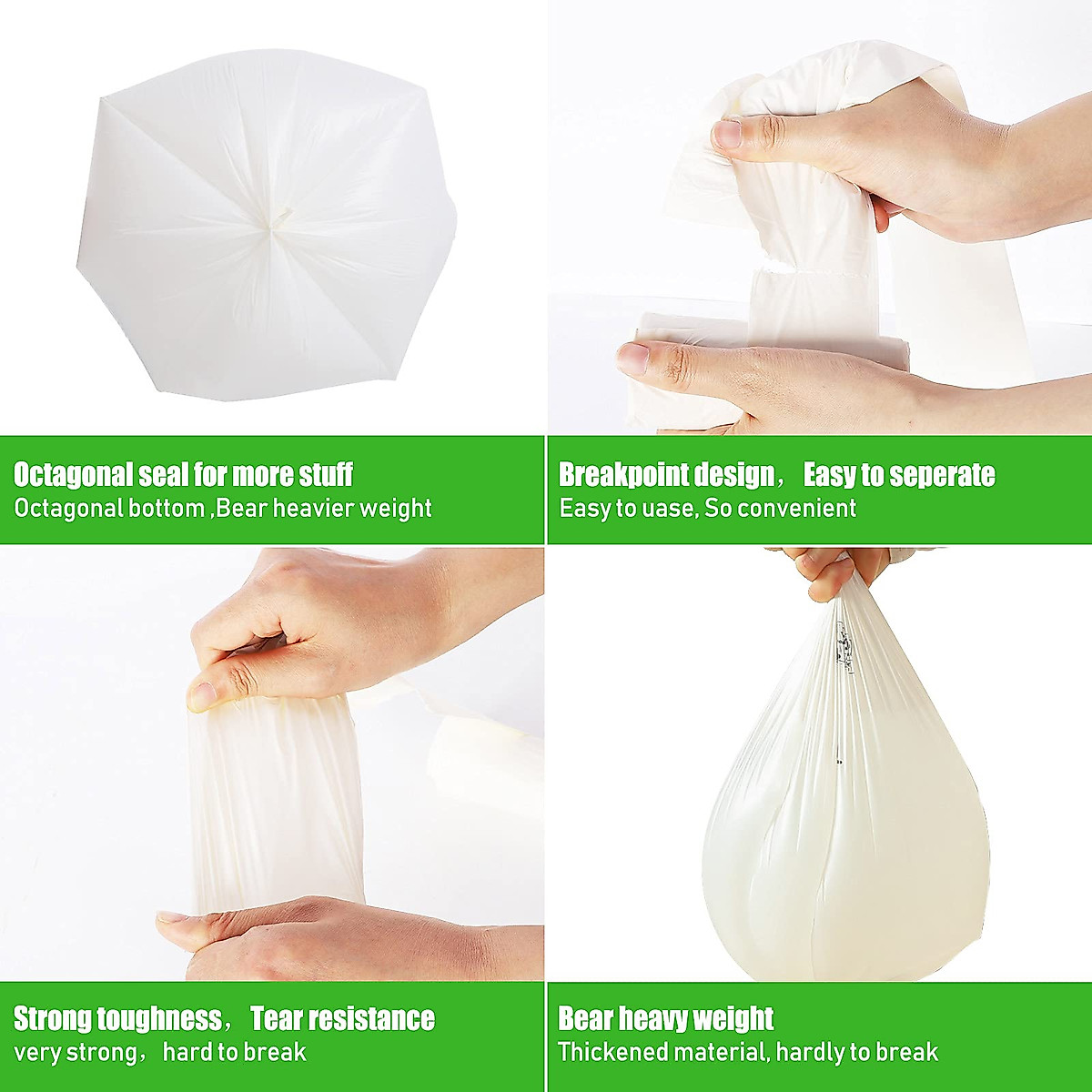 Compostable Trash Bags, 2.6 Gallon, 10 Liter, Extra Thick 0.78 Mils, 100% Biodegradable Garbage Bags for Kitchen Bathroom Office Car,US BPI ASTM D6400 and Europe OK Compost Home Certified