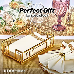 ADDFIT HOUSE Gold Guest Towel Holder Tray for Bathroom - Bathroom Napkin Holder with 2 Free Napkin Rings - Paper Hand Towel Holder - Elegant Disposable Dinner Napkin Holder for Table, Party, Kitchen