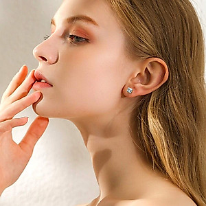 LUXU kisskids 6 Pairs Stainless Steel Stud Earrings Hypoallergenic Cubic Zirconia 316L Earrings Stainless Steel CZ Earrings 3-8mm for Women Girls