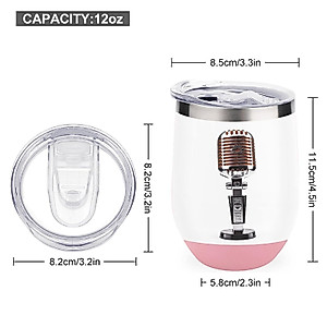 Vintage Microphone Printed Thermos Cup Stainless Steel Travel Mugs Stemless Double Wall Insulated Coffee Cup Insulated Wine Glasses Travel Tumbler for Cold & Hot Drinks