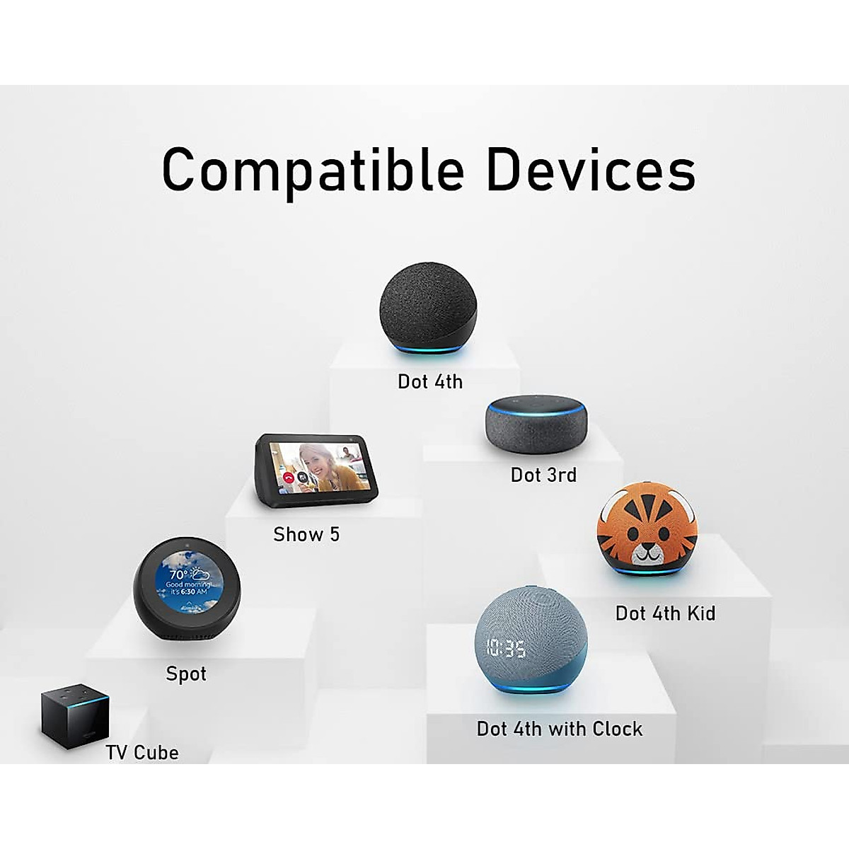 LEFXMOPHY H23K37 Show Power Cord Dot Charger Replacement for Show 5 (1st Gen 2019), Dot 4th / 3rd Generation - White AC Supply Adapter Accessories with 5ft Cable