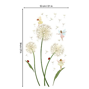 wondever Fairy Dandelion Wall Stickers Elf Fairy Peel and Stick Wall Art Decals for Baby Nursery Girls Bedroom Playroom