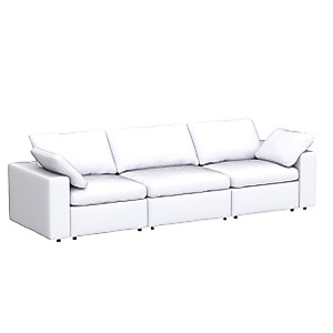 Sdorens Modern Modular Sectional Sofa 3 Seat, Cushion Covers Removable, 118" Minimalist Sofa Couch for Living Room Office Apartment, White