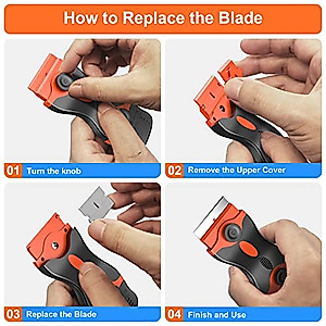 BSUXMAFG Razor Blade Scraper, 2PCS Razor Scraper Tool, 2-in-1 Razor Scraper Set with 30Pcs Razor Blades, for Removing Label, Registration Sticker, Tint, Grease from Windshield, Appliance, Glass