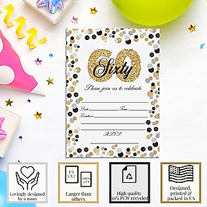 Confetti Polka Dot 60th Birthday Party Invitations, 20 5x7 Fill In Cards with Twenty White Envelopes by AmandaCreation