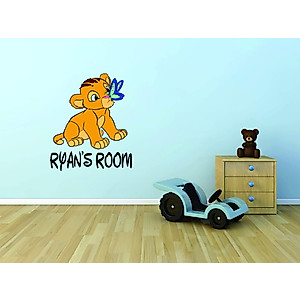 Lion King Movie Cartoon Children Custom Personalized Name Sticker Animated Movie Wall Decals for Kids Bedroom / Boys Wall Decor Vinyl Sticker Art Simba Zazu Size 20x20 inch